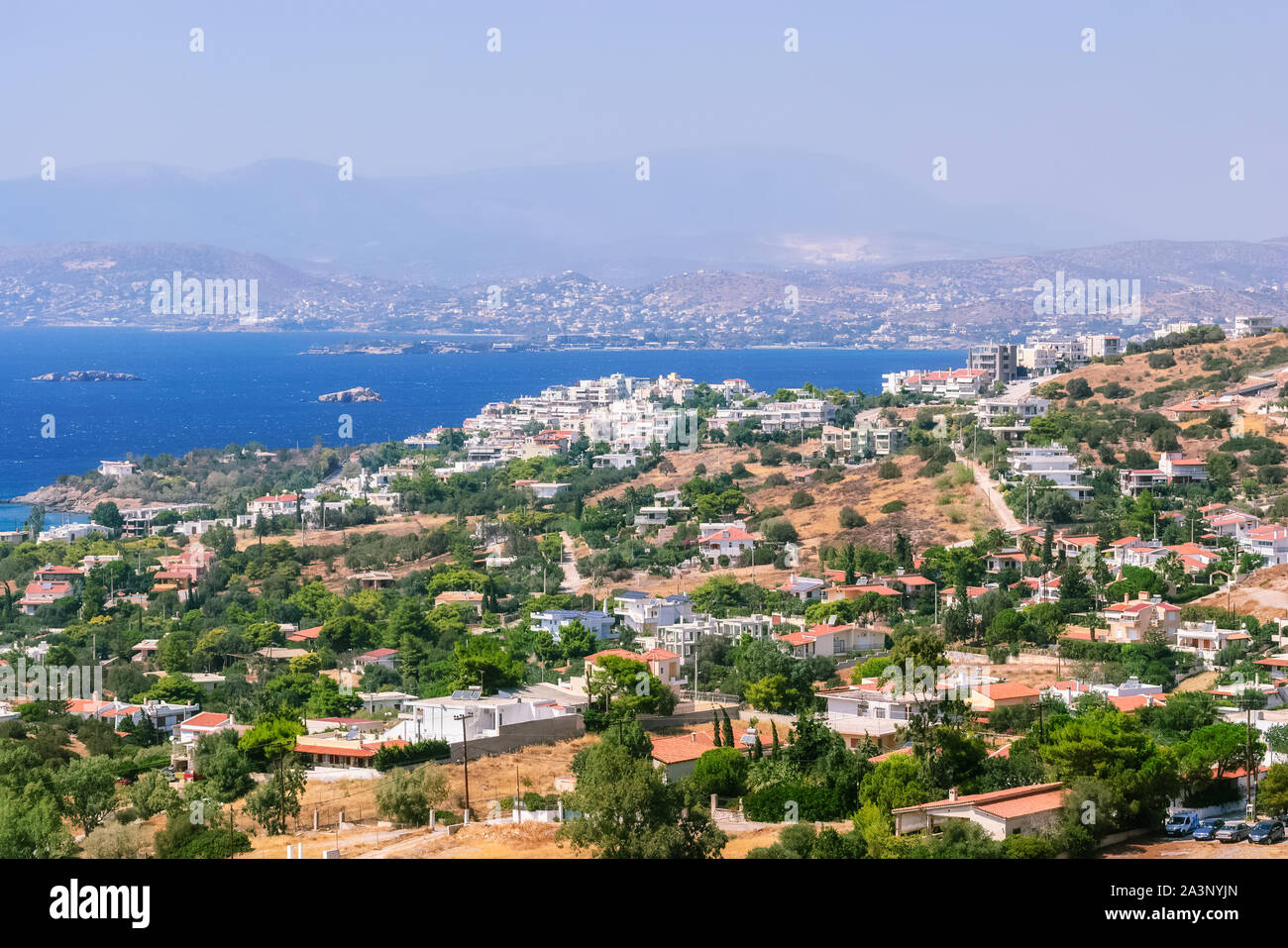 View of the small resort town of Anavissos on the coast of Attica from ...