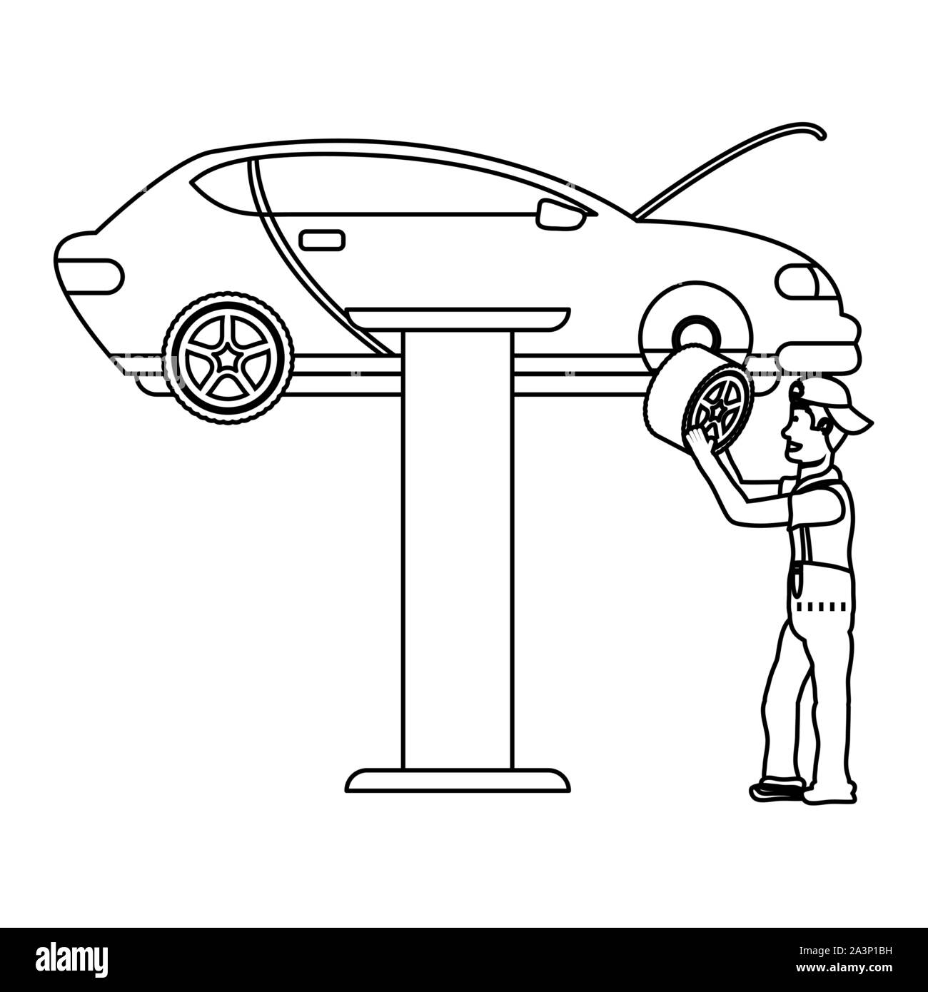 young mechanic changing tire character Stock Vector Image & Art - Alamy