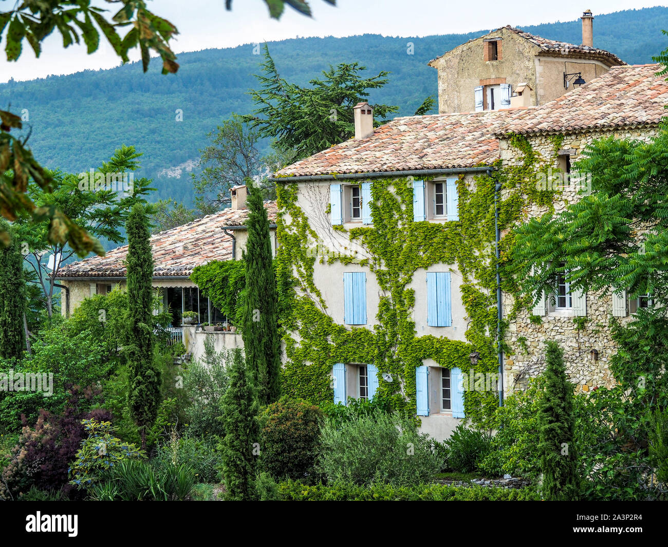 French country home in Provence with blue shutters Stock Photo - Alamy