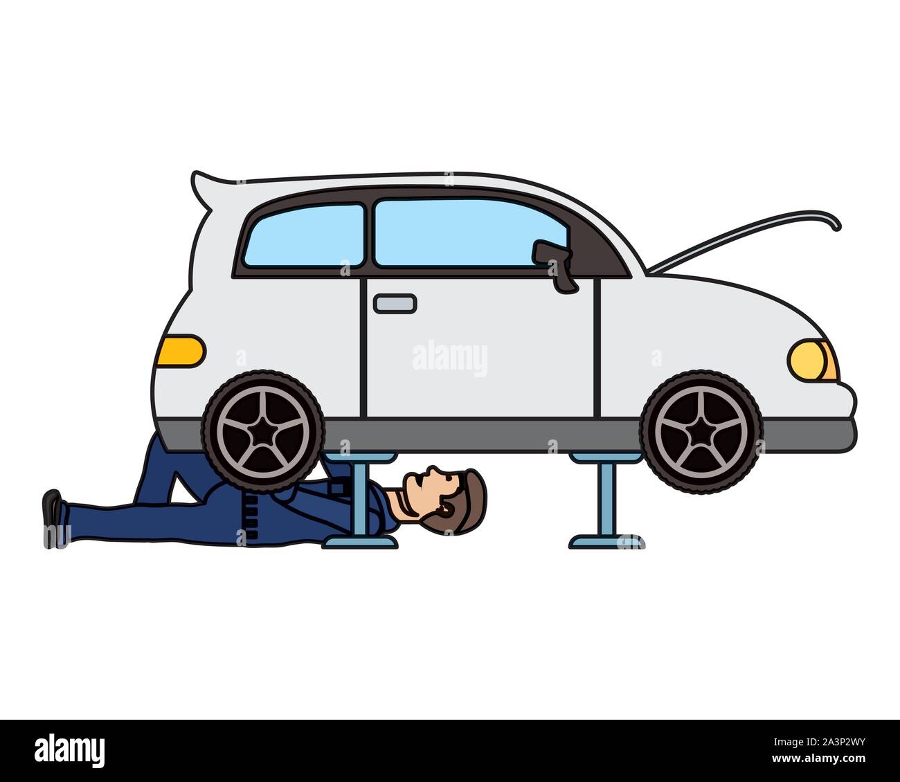 young mechanic working in car character Stock Vector Image & Art - Alamy
