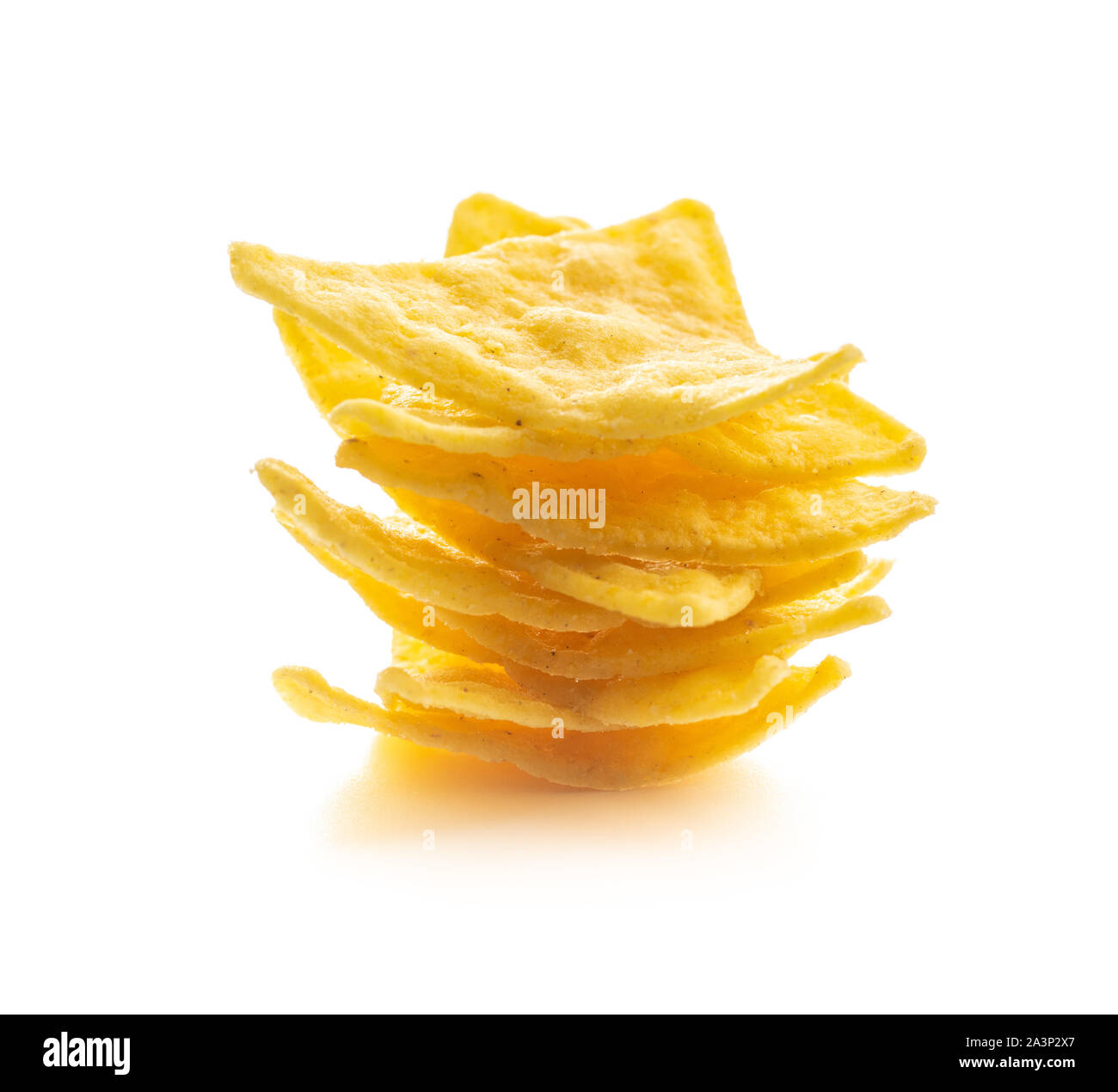 Corn nacho chips. Yellow tortilla chips isolated on white background ...