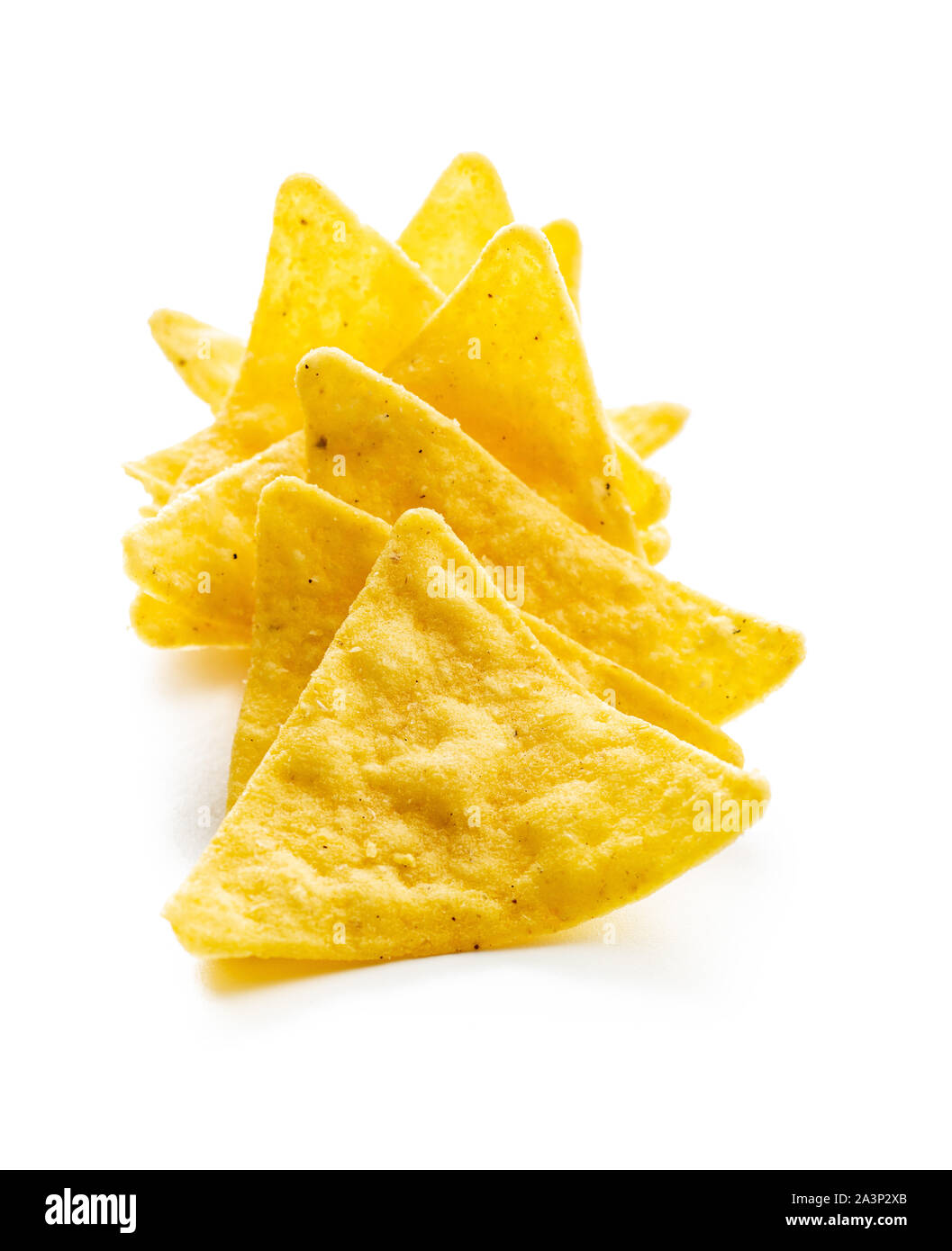 Corn nacho chips. Yellow tortilla chips isolated on white background ...