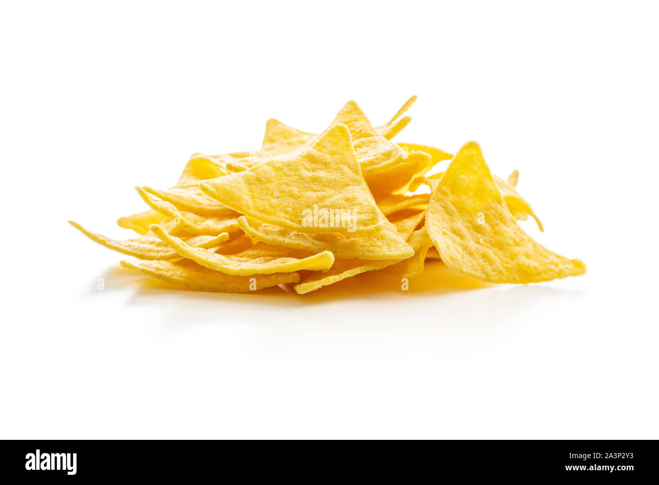Corn nacho chips. Yellow tortilla chips isolated on white background ...