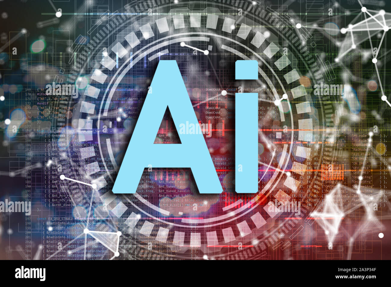 Abstract artificial intelligence word text icon, with network global ...