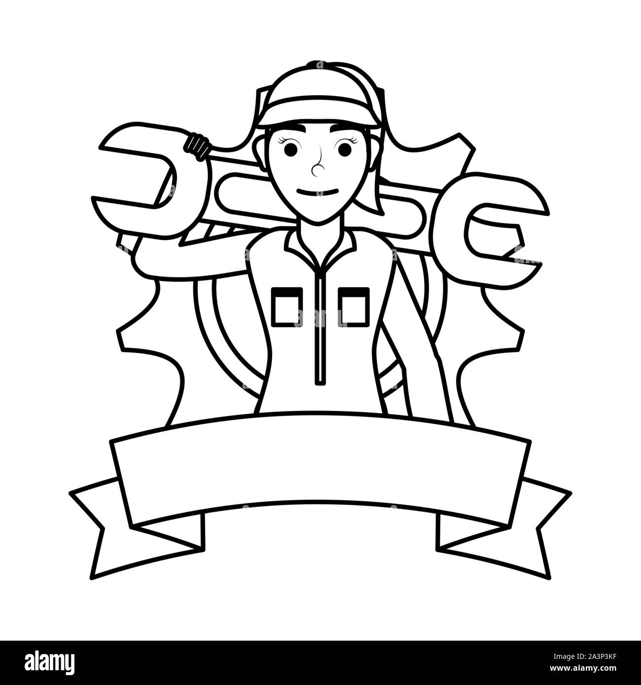 female young mechanic worker with gear and ribbon Stock Vector Image ...