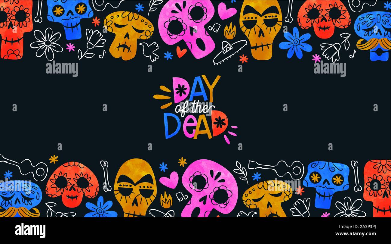 Day of the dead greeting card illustration, colorful watercolor sugar ...