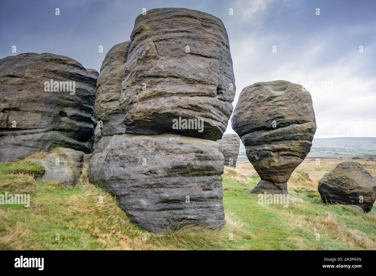 The Bridestones, Gritstone rock formations near Todmorden, West ...