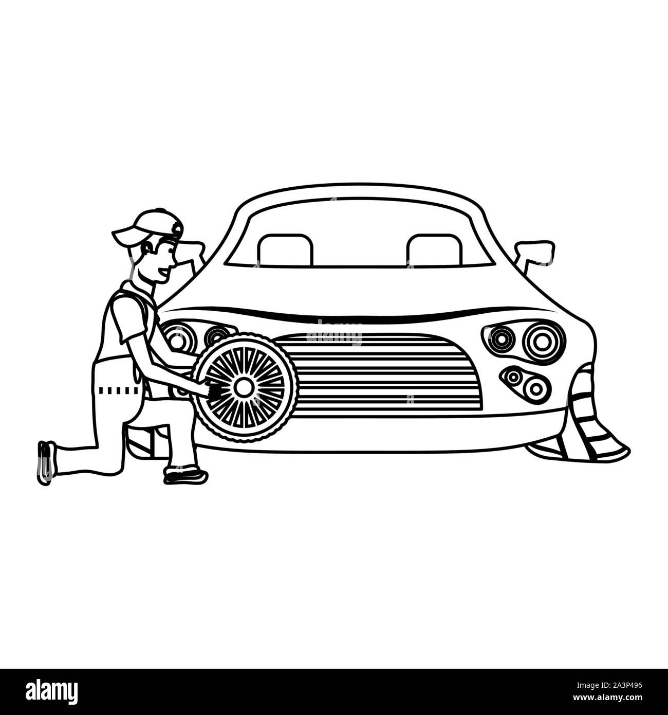 young mechanic changing tire character Stock Vector Image & Art - Alamy