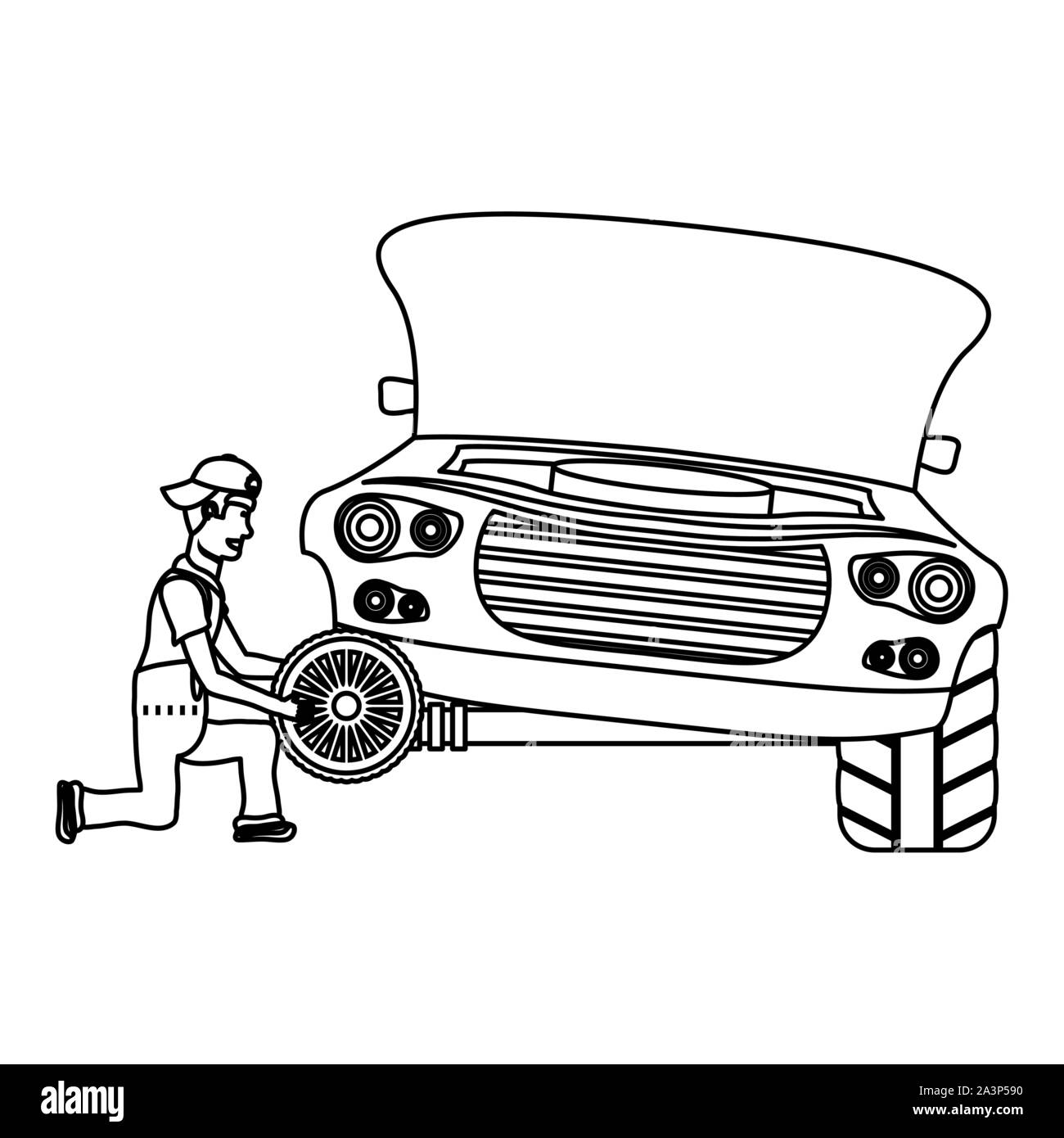 young mechanic changing tire character Stock Vector Image & Art - Alamy