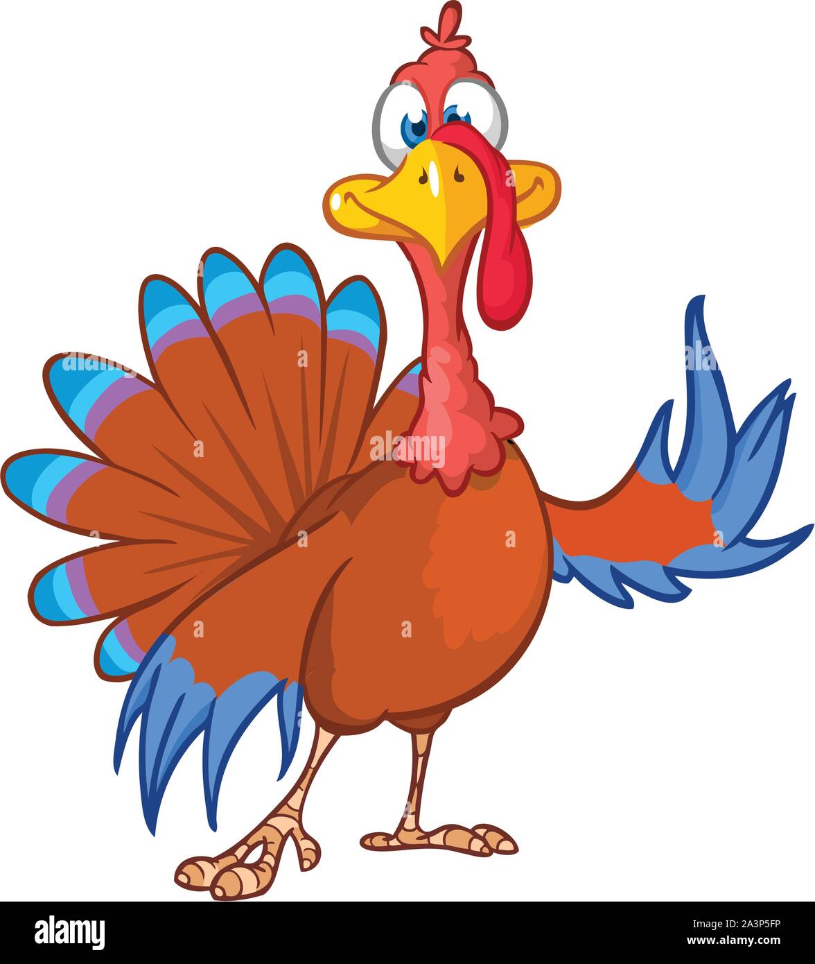 Cartoon thanksgiving turkey character waving hello. Outlines. Vector ...