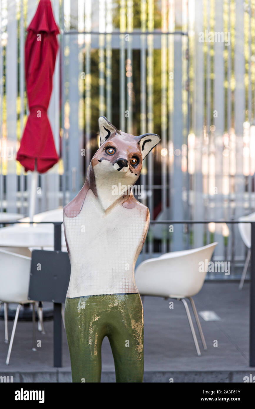 Whimsical statue of a fox as a person by sculptor Rachelle Dowdy in the ...