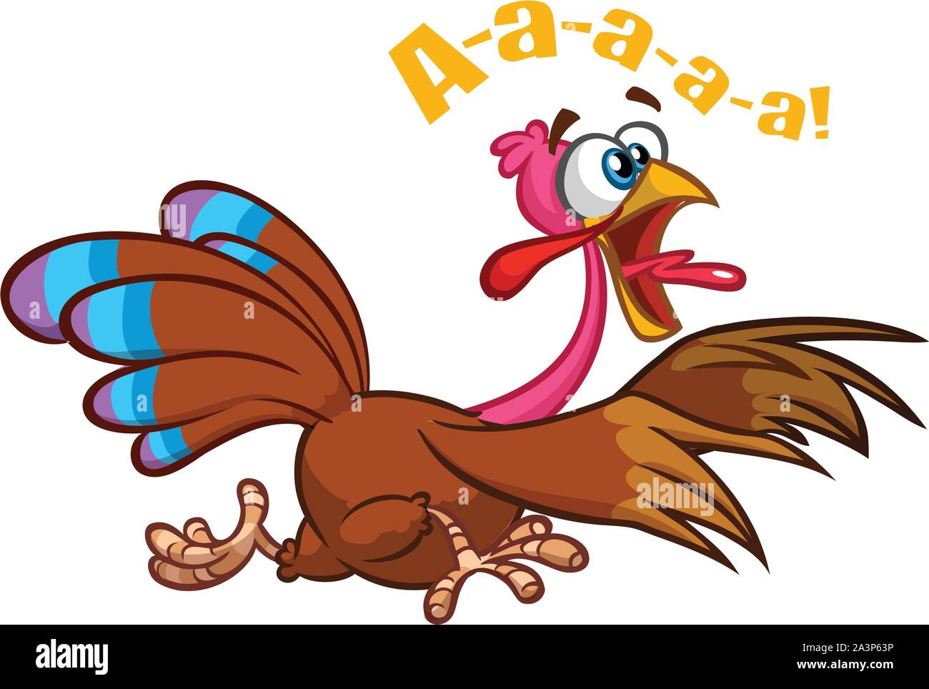 Screaming running cartoon turkey bird character. Vector illustration ...