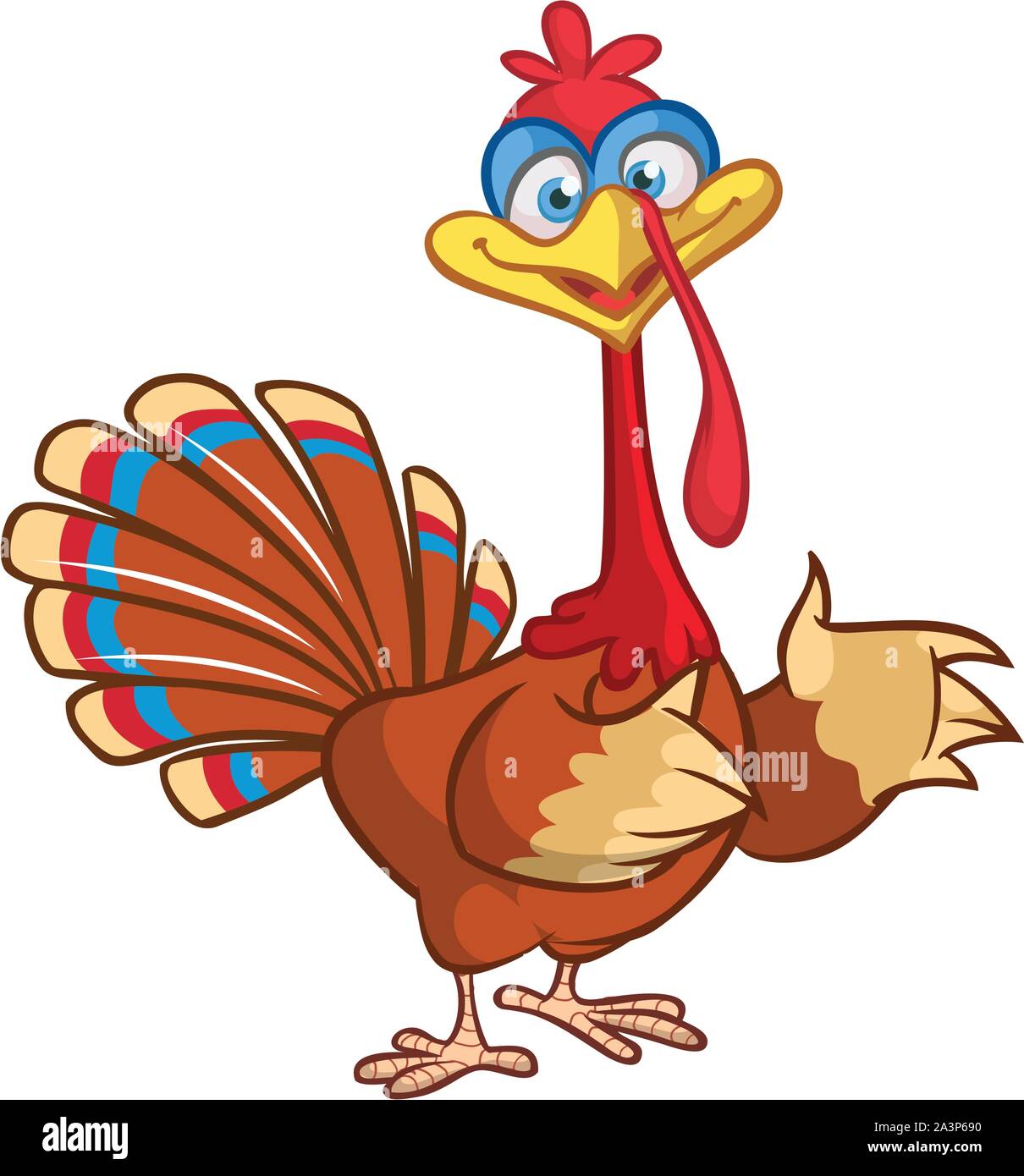 Cartoon thanksgiving turkey character waving hello. Outlines. Vector ...