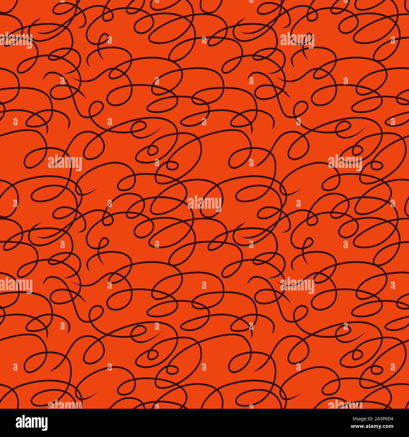 Seamless pattern of randomly interwoven wavy brown lines on the orange ...