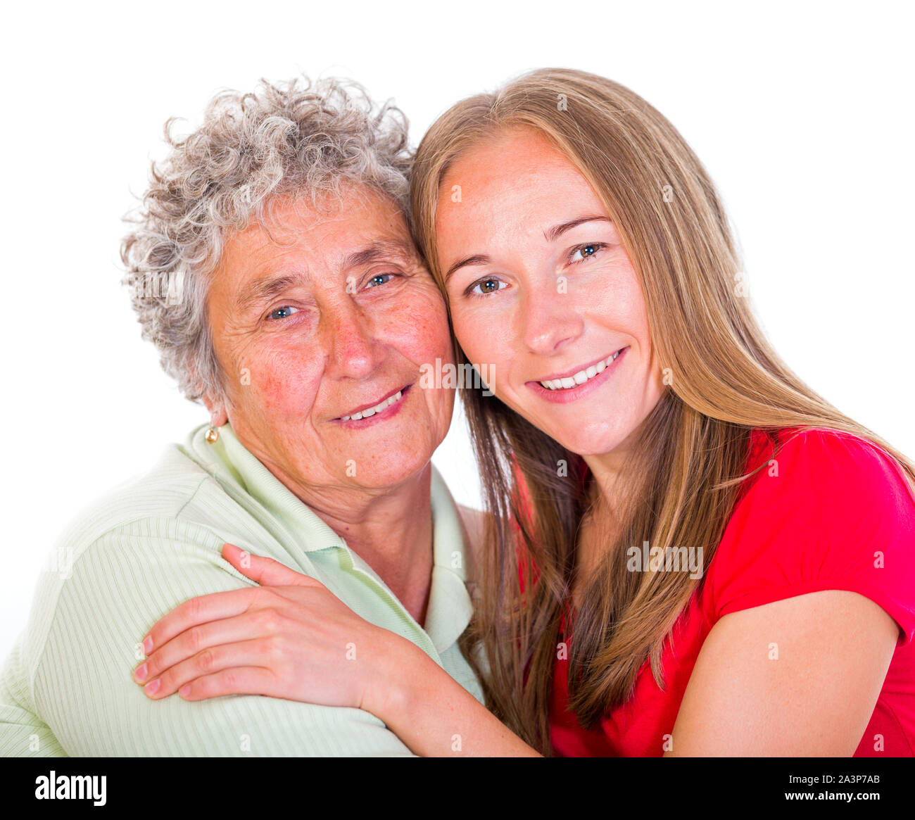 Photo of the happy elderly woman hugging her daughter Stock Photo - Alamy