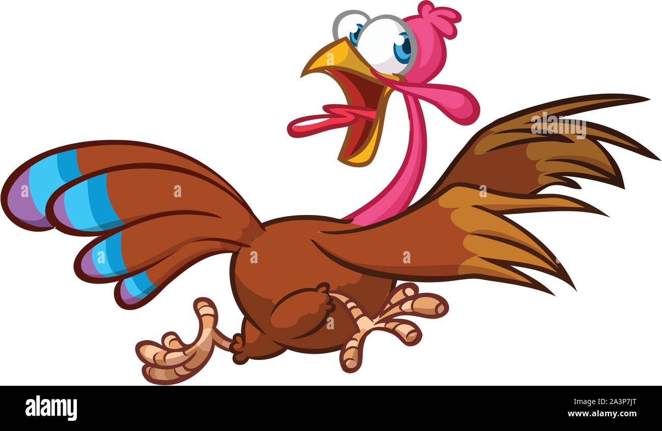 Screaming running cartoon turkey bird character. Vector illustration ...