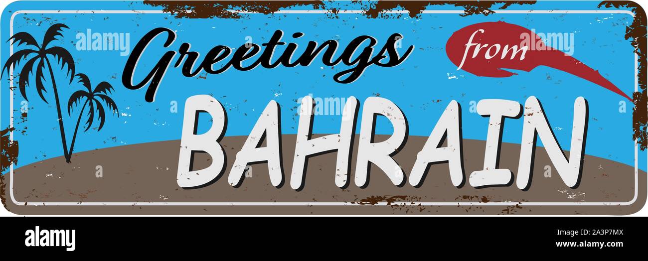 Greetings from Bahrain Vintage tin sign with Retro souvenirs or ...
