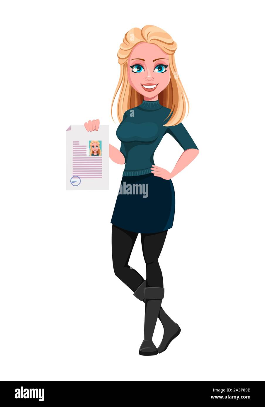 Young beautiful business woman holding signed document. Modern young ...