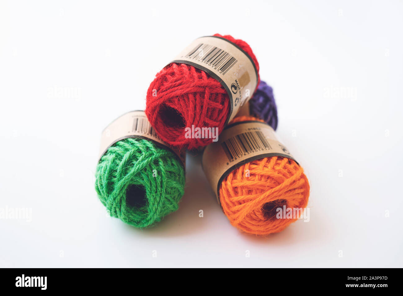 Colorful yarn balls as isolated white background, close up Stock Photo ...