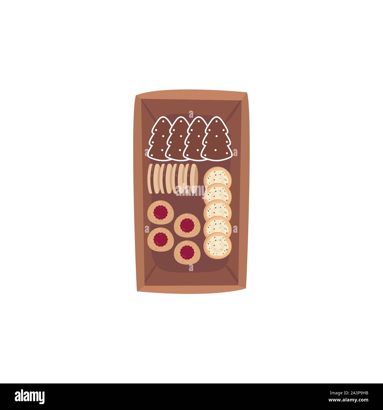 aerial view of box with cookies with christmas decoration vector ...