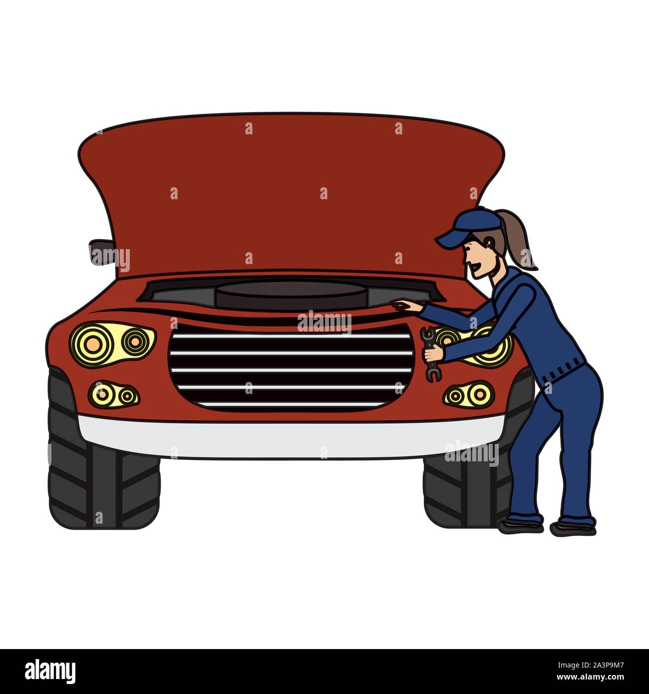 female young mechanic working in car character Stock Vector Image & Art ...