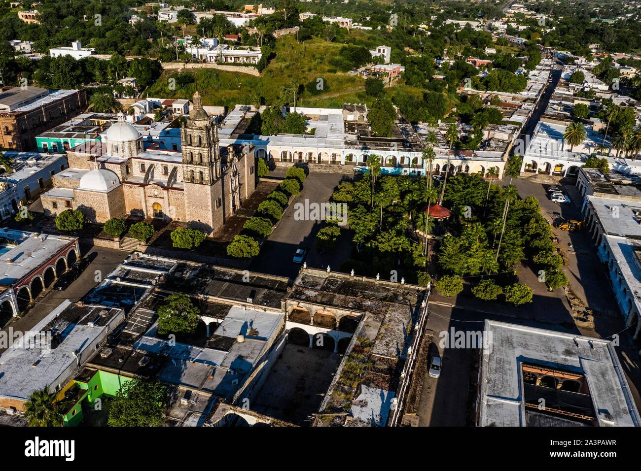 Alamos Sonora Mexico, aerial view of the Magical Town and Church of the ...