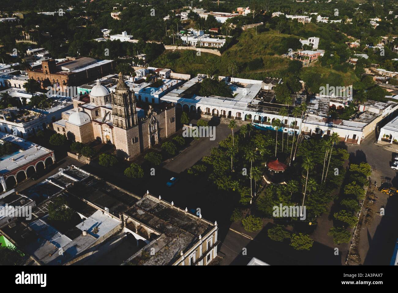 Alamos Sonora Mexico, aerial view of the Magical Town and Church of the ...