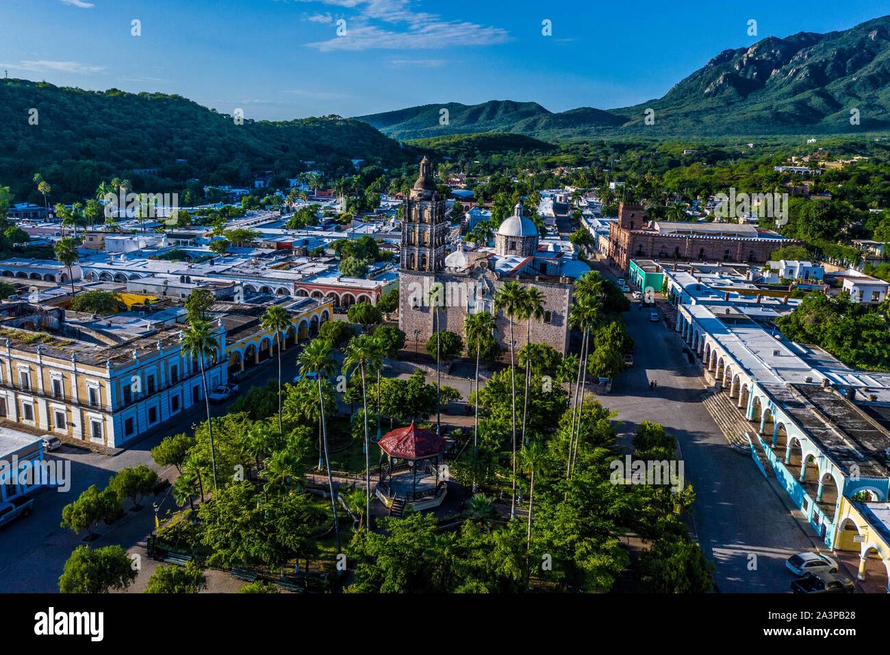 Alamos Sonora Mexico, aerial view of the Magical Town and Church of the ...