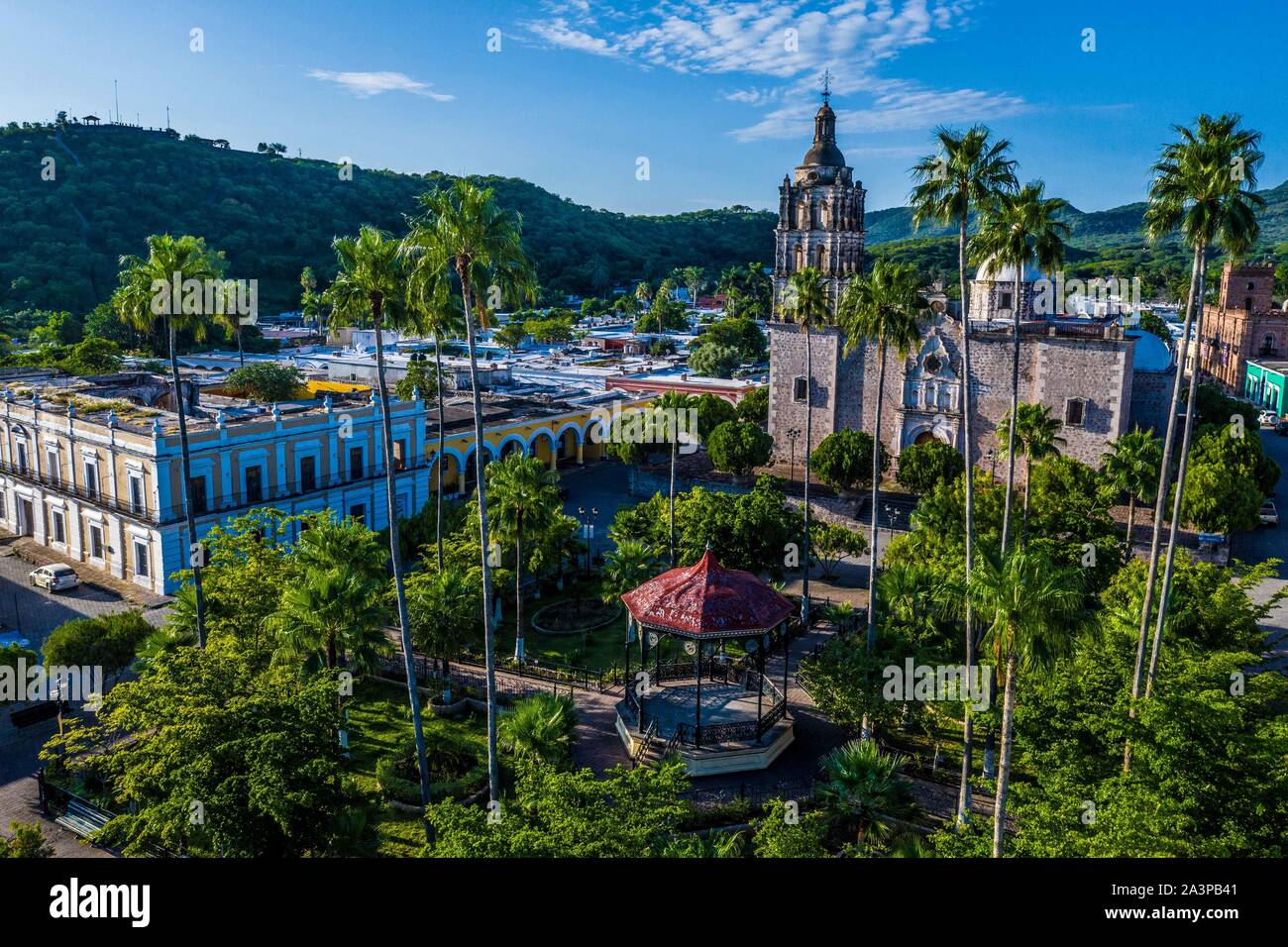 Alamos Sonora Mexico, aerial view of the Magical Town and Church of the ...