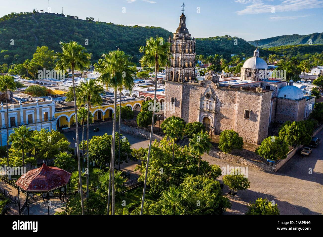 Alamos Sonora Mexico, aerial view of the Magical Town and Church of the ...