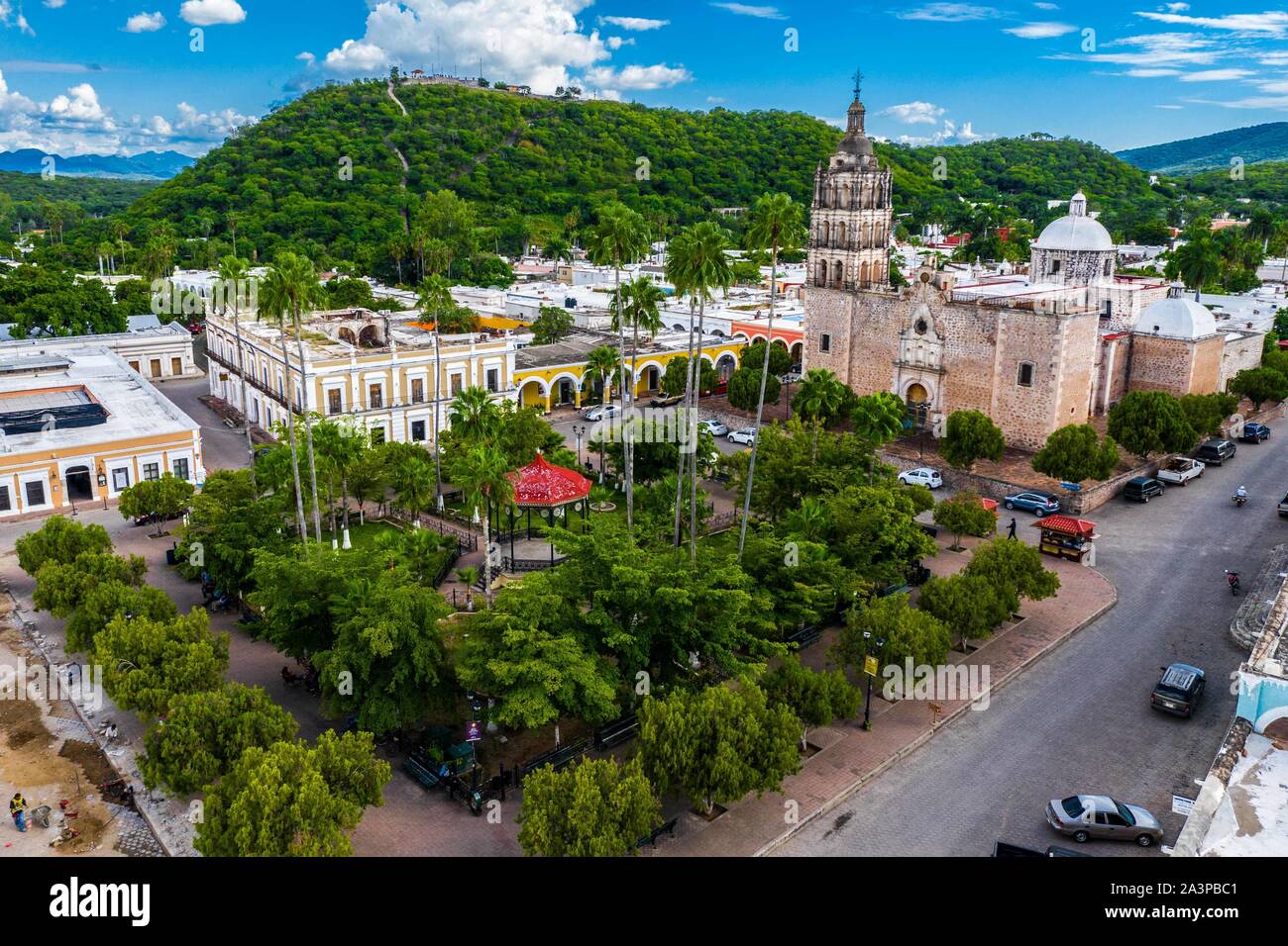 Alamos Sonora Mexico, aerial view of the Magical Town and Church of the ...