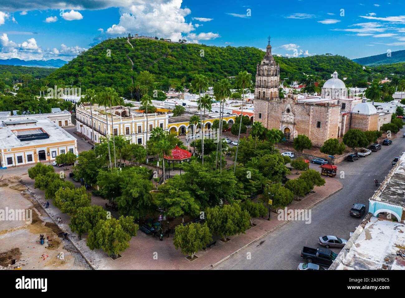 Alamos Sonora Mexico, aerial view of the Magical Town and Church of the ...