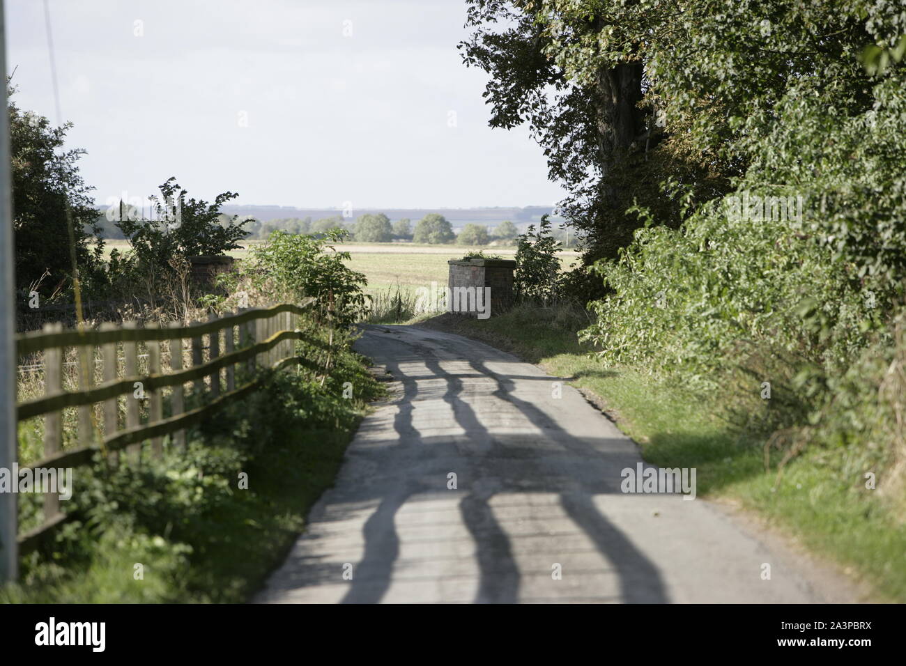 Rural Narrow Country Road with Wooden Stock Fencing and Old Brick ...