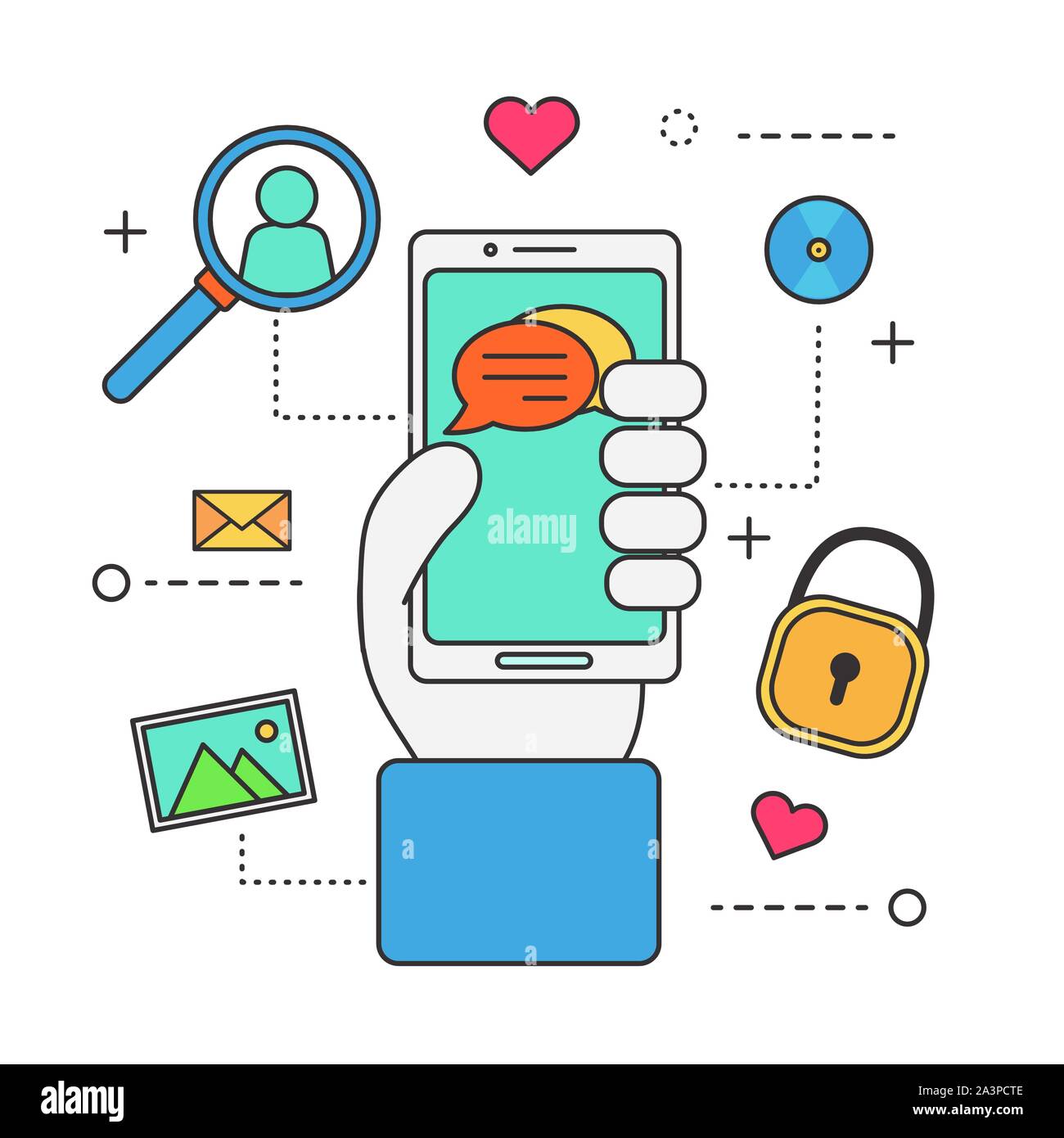hand with smartphone chatting security email technology network social ...