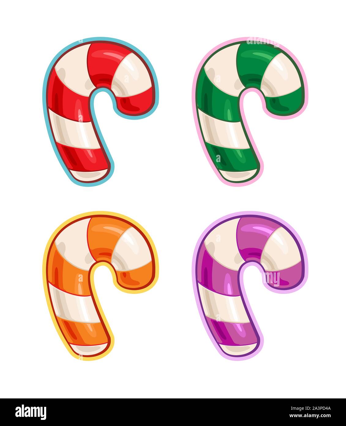 Vector Cartoon Icon set of Candy Canes in Red, Green, Orange and Purple ...