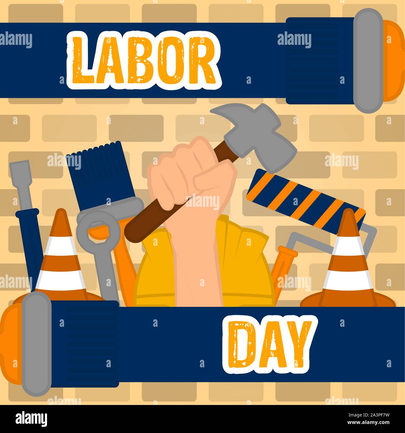 Labor day poster with a construction objects and text - Vector ...