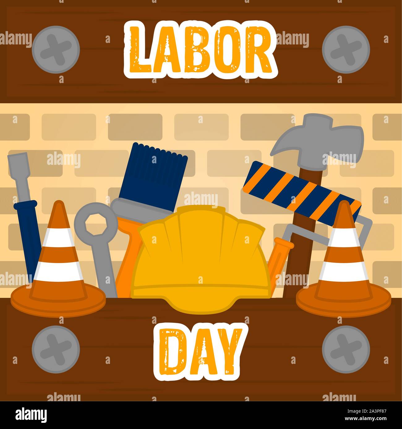 Labor day poster with a construction objects and text - Vector ...