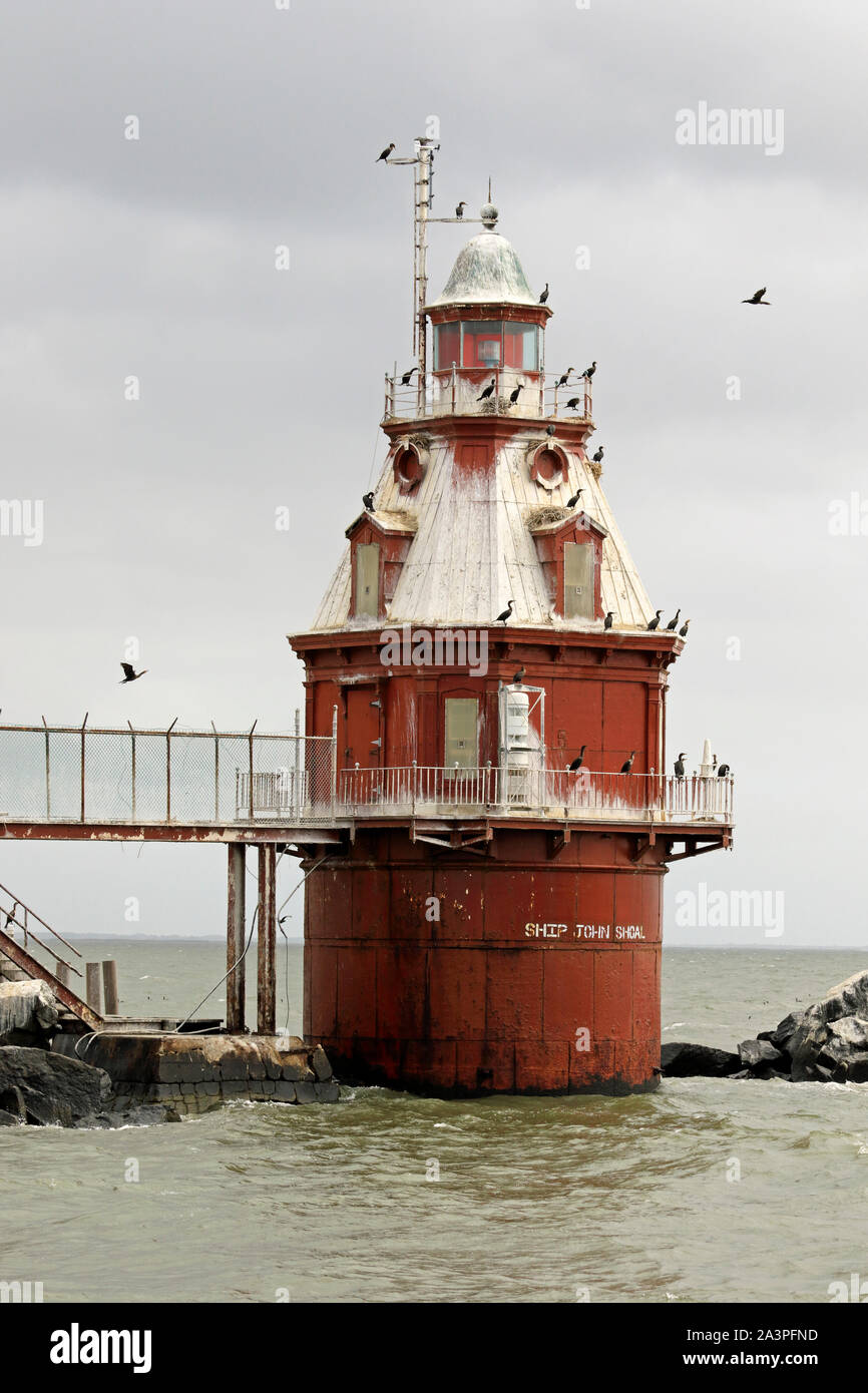 The Ship John Shoal Light marks the north side of the ship channel in ...