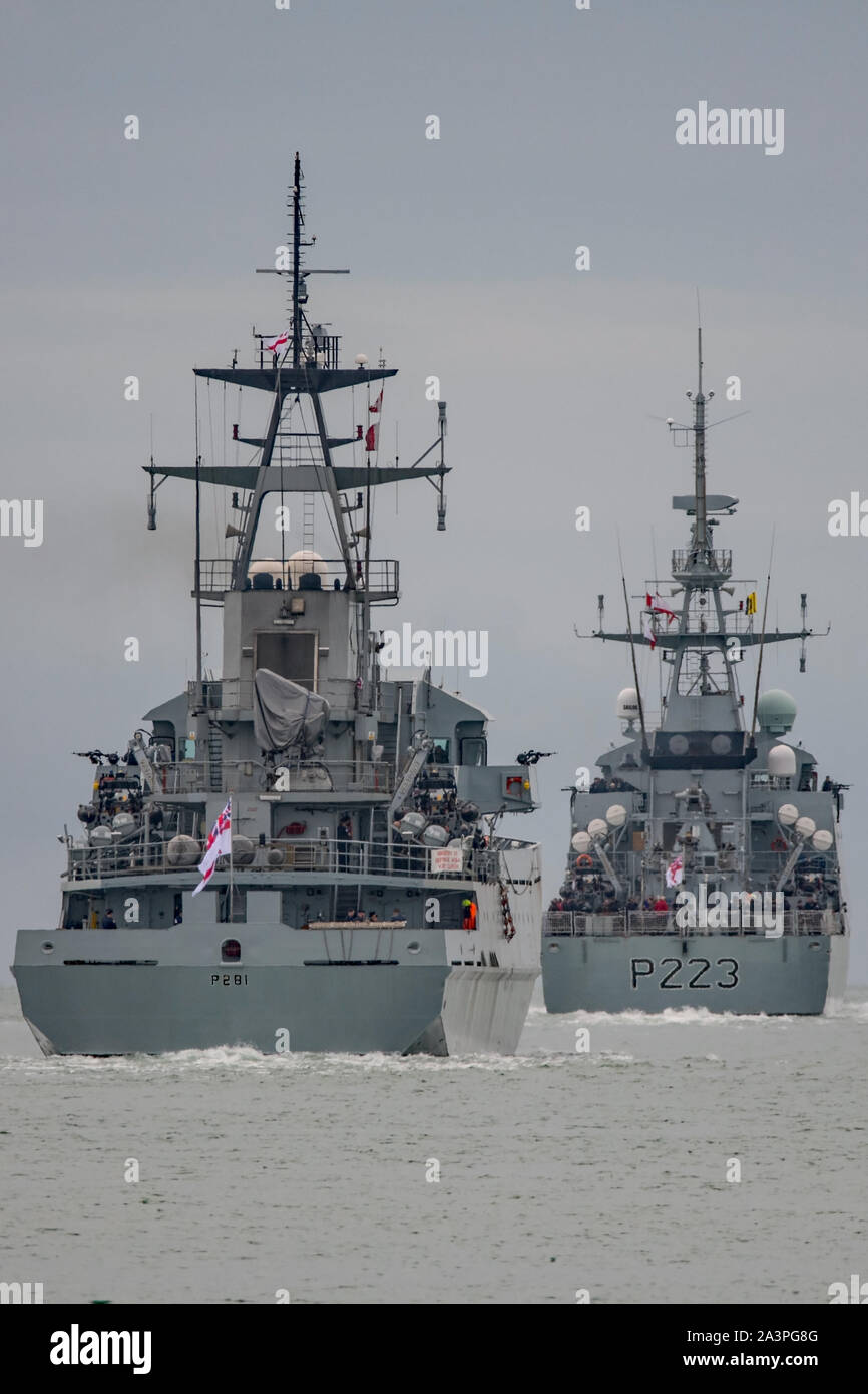 The new Royal Navy batch 2 River Class OPV HMS Medway (P223) leads HMS ...