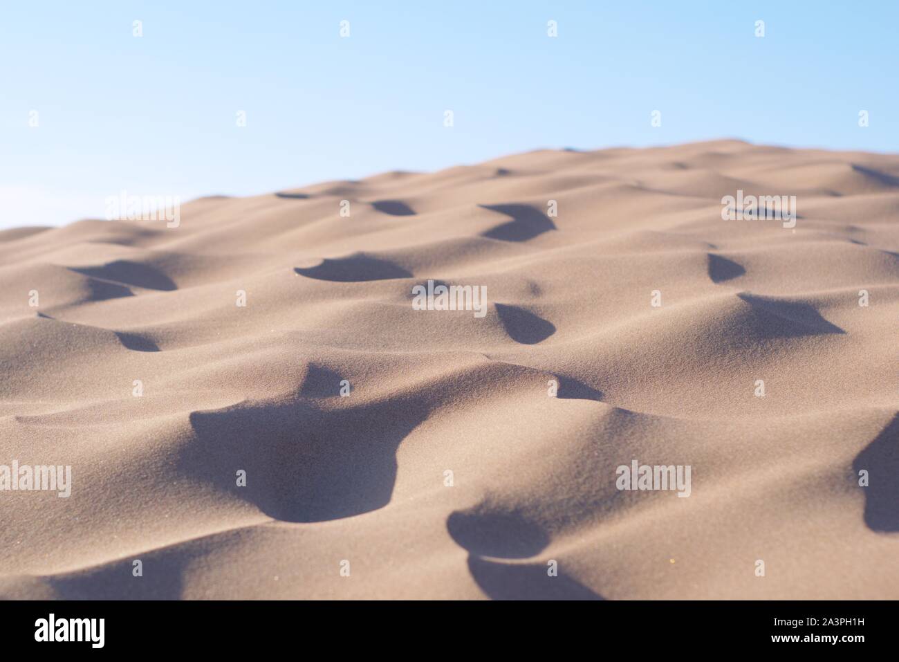 Sand dunes and ripples in the desert on a clear, sunny day Stock Photo ...