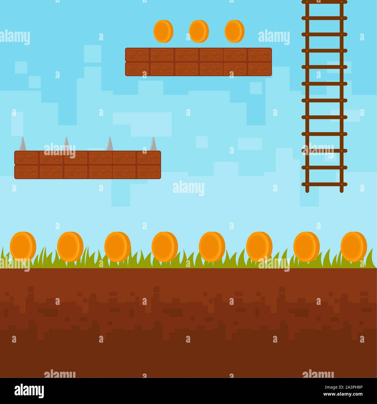 Video game world design. Pixel scene of arcade - Vector Stock Vector ...