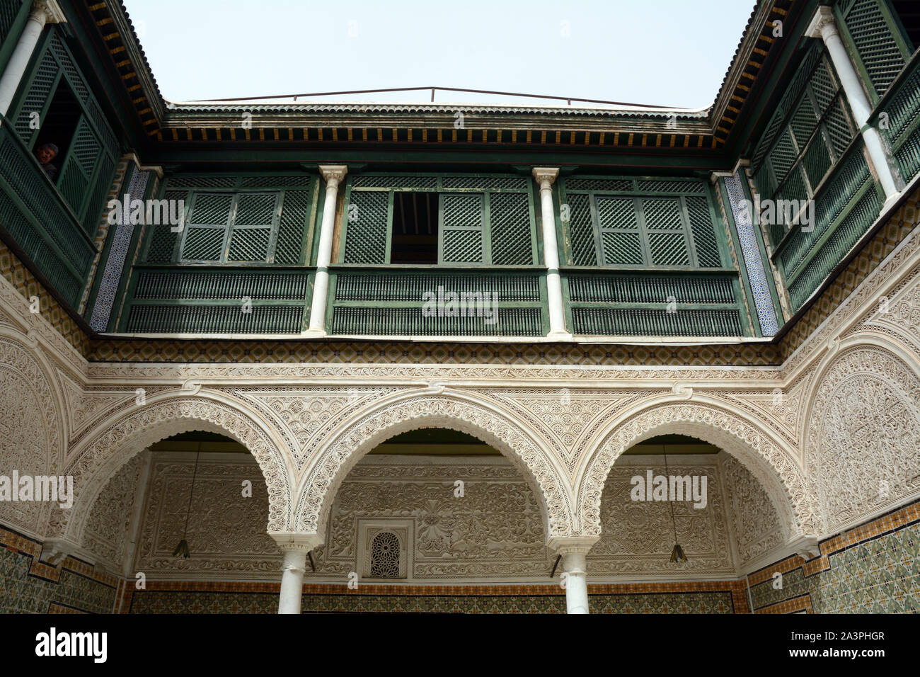 Islamic architectural motifs (plaster stucco and wood) in the courtyard ...