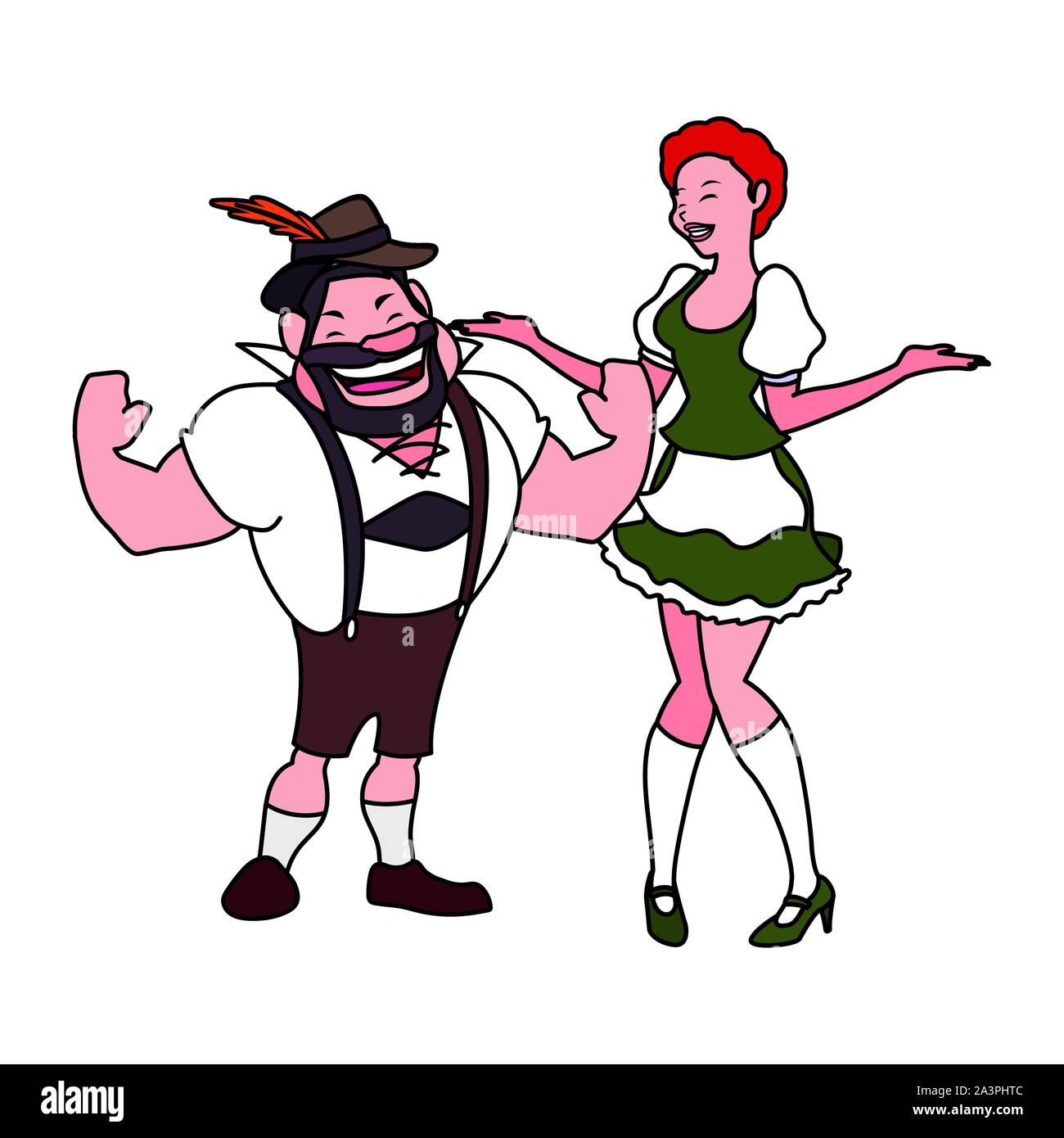 couple of people with german traditional dress on white background ...