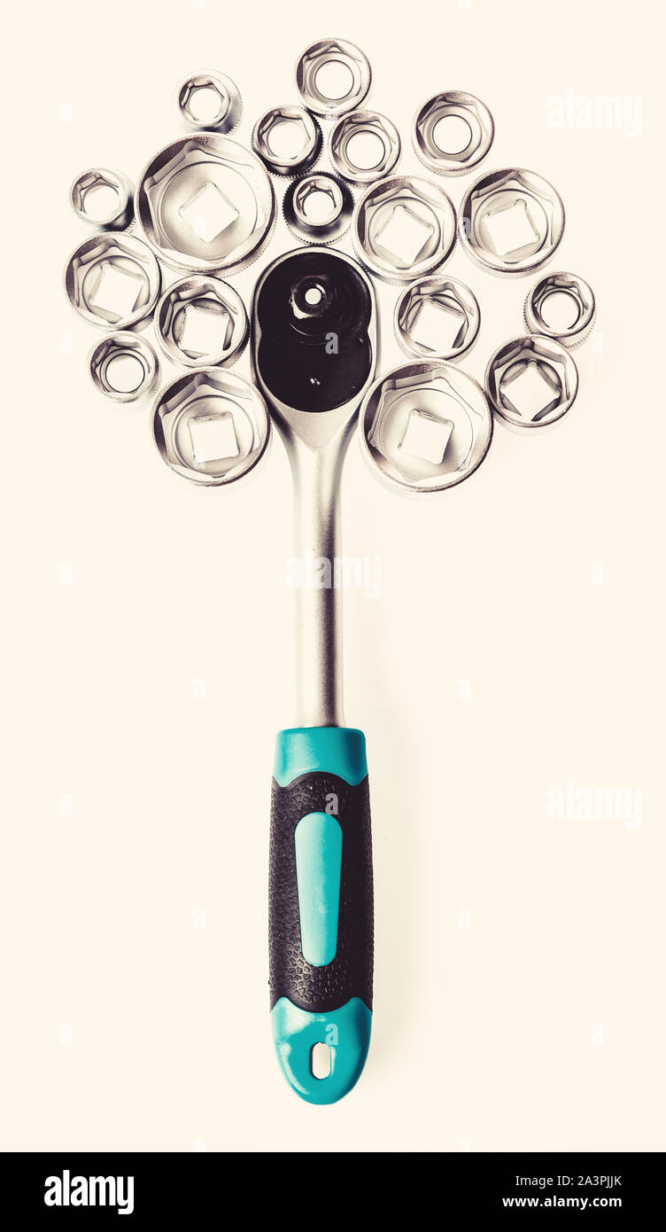 Ratchet wrench. Steel made no skid threaded handle without slipping ...