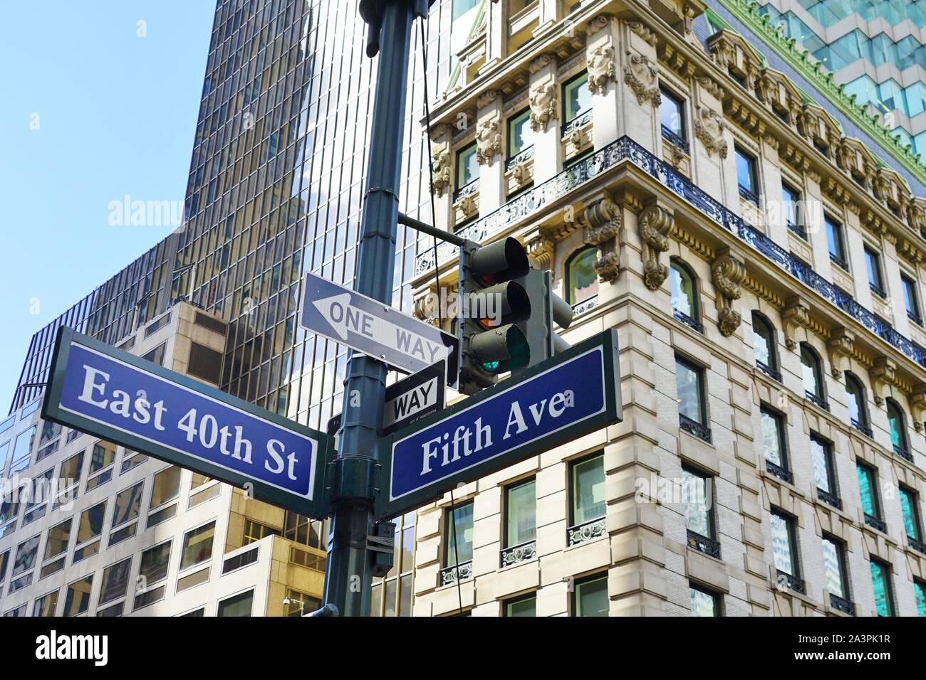 Blue street sign for Fifth Avenue in Manhattan, New York City, USA ...