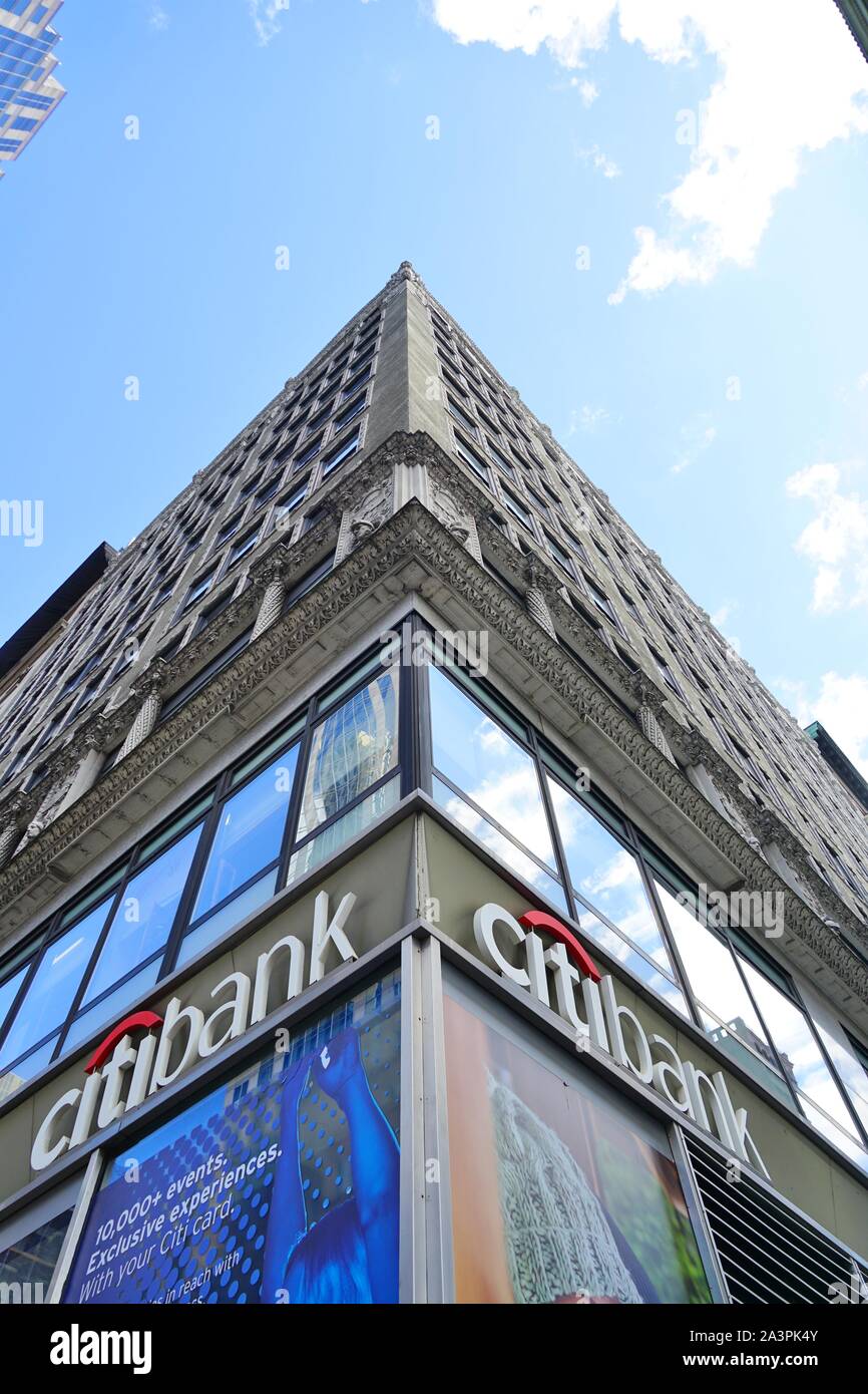 NEW YORK CITY, NY -4 OCT 2019- View of a branch of Citibank bank on ...