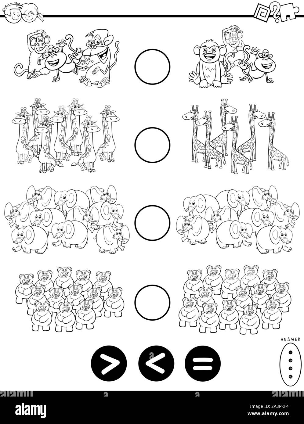 Black and White Cartoon Illustration of Educational Mathematical Puzzle ...