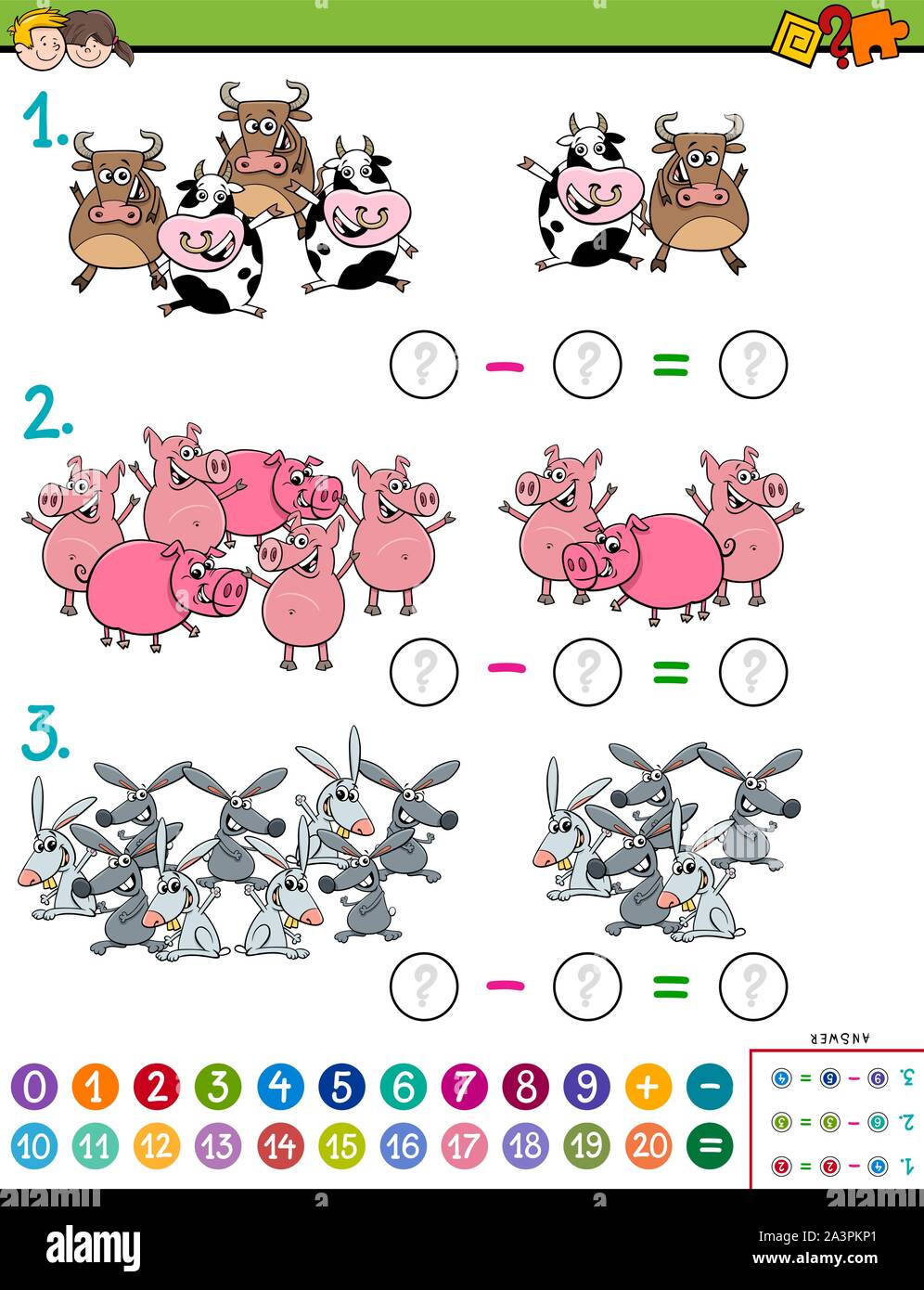 Cartoon Illustration of Educational Mathematical Subtraction Puzzle ...