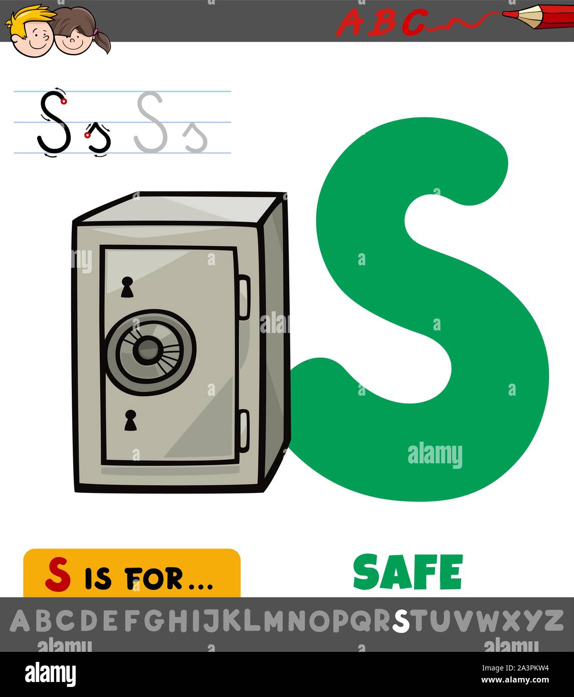 Educational Cartoon Illustration of Letter S from Alphabet with Safe ...