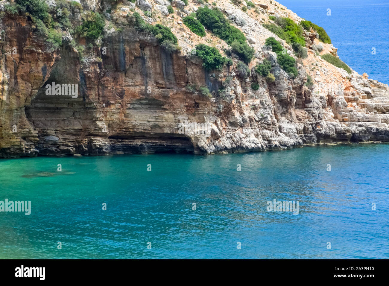 Coastal cliffs of limestone. The coast of the Mediterranean Sea in ...